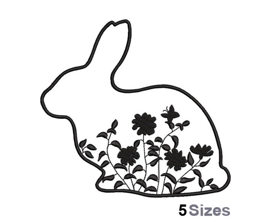 Flower Bunny - Machine Embroidery Design - 5 Sizes, Rabbit Outline ...