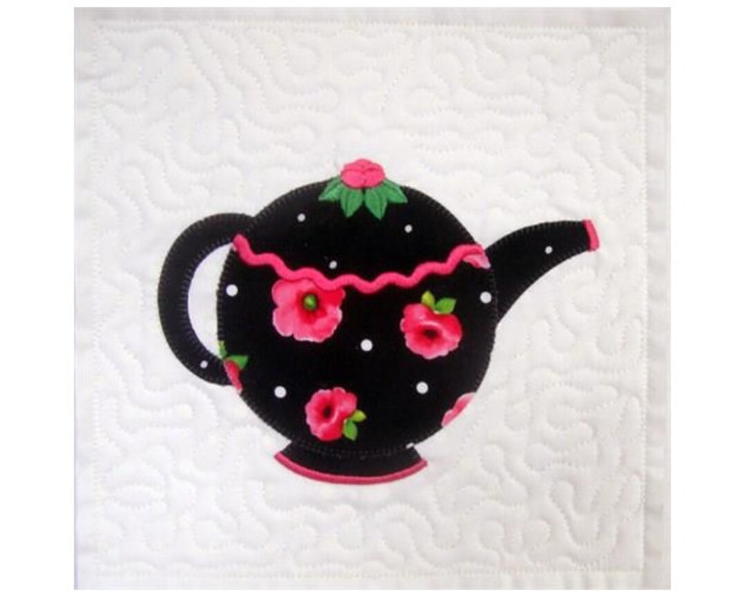 ITH Teapot Quilt Block - Machine Embroidery Design, in the Hoop Floral ...