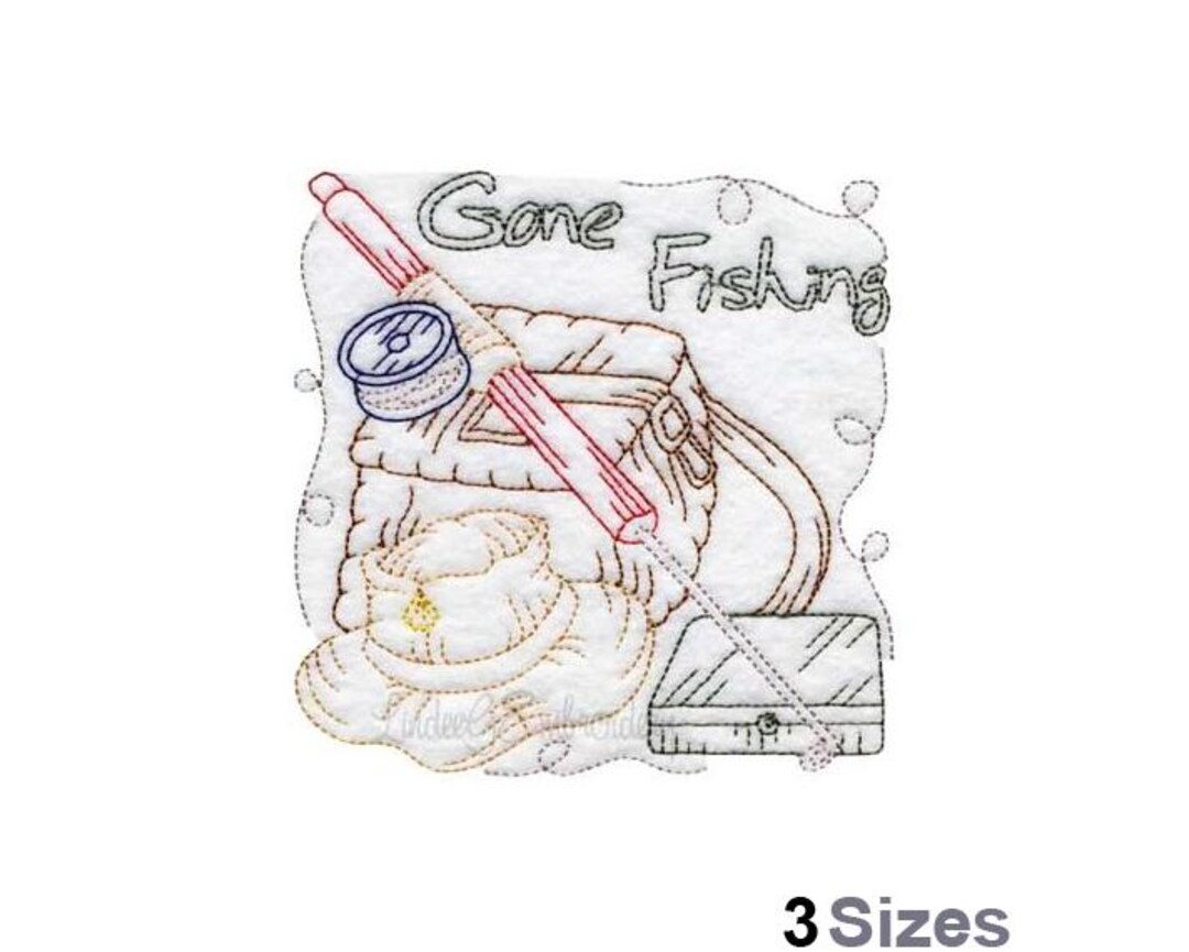 Gone Fishing Multicolor Outline Quilt Block - Machine Embroidery Design ...