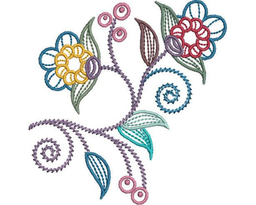 Jacobean Flowers Machine Embroidery Design, Jacobean Flower Embroidery ...