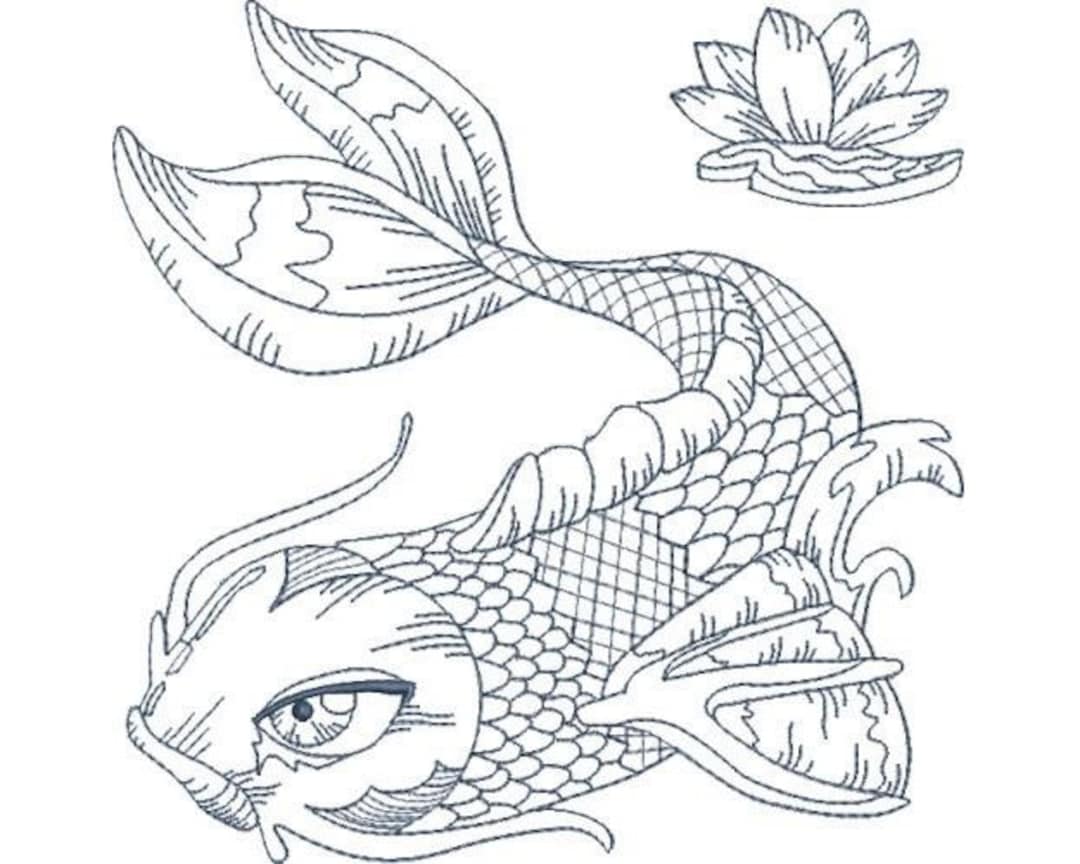 Koi Blue Line Machine Embroidery Design, Koi Blue Line Table Runner ...