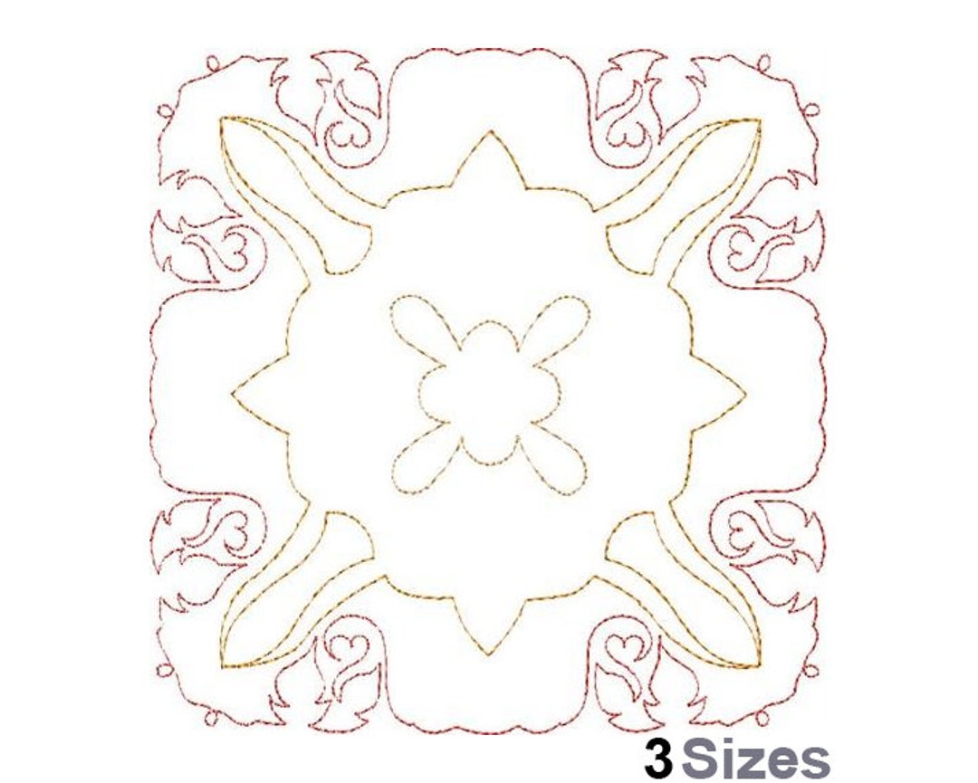 Picot Edged Single Run Quilt Block - Machine Embroidery Design - 3 ...