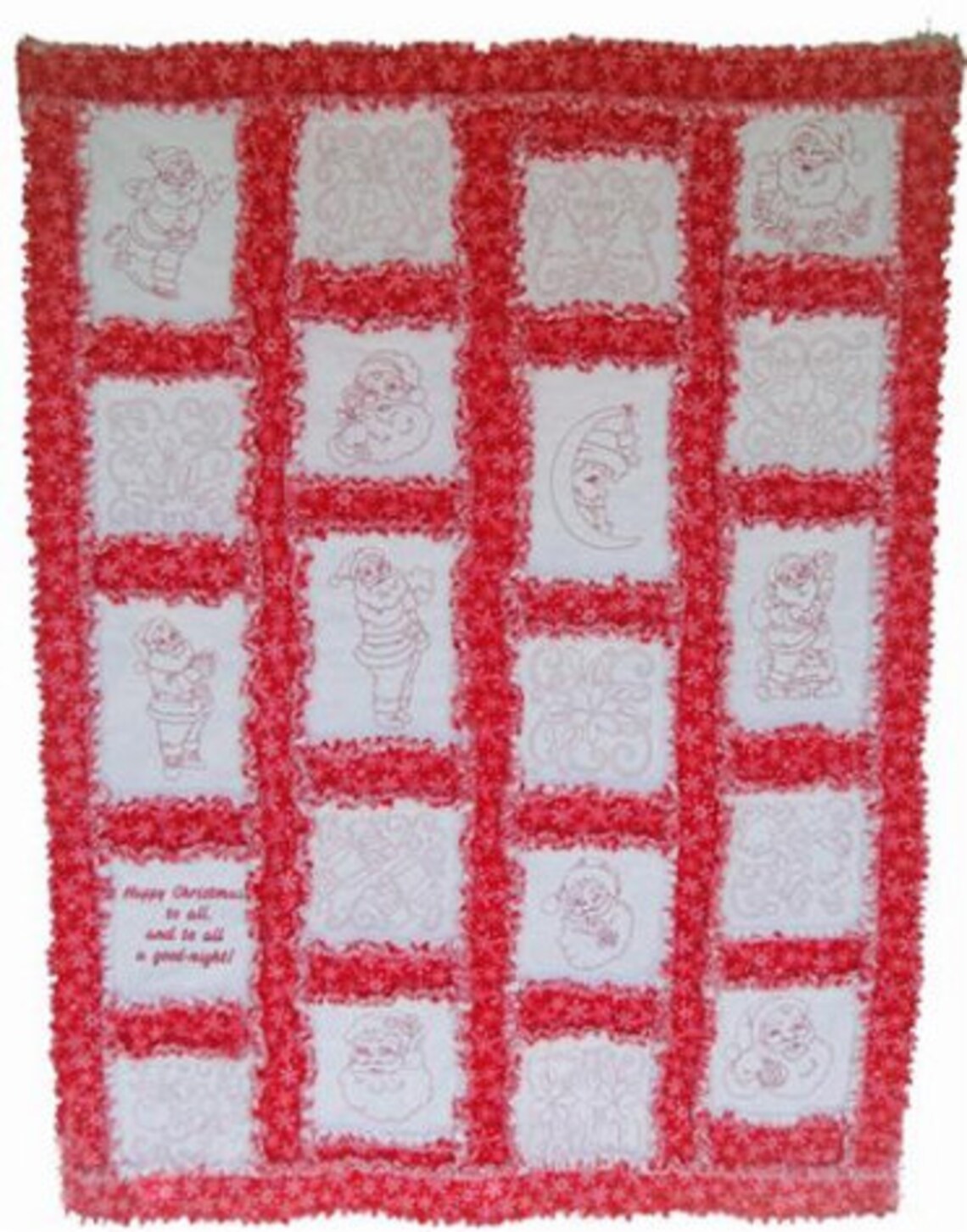 Santa Claus Redwork Quilt Block - Machine Embroidery Design, Happy ...
