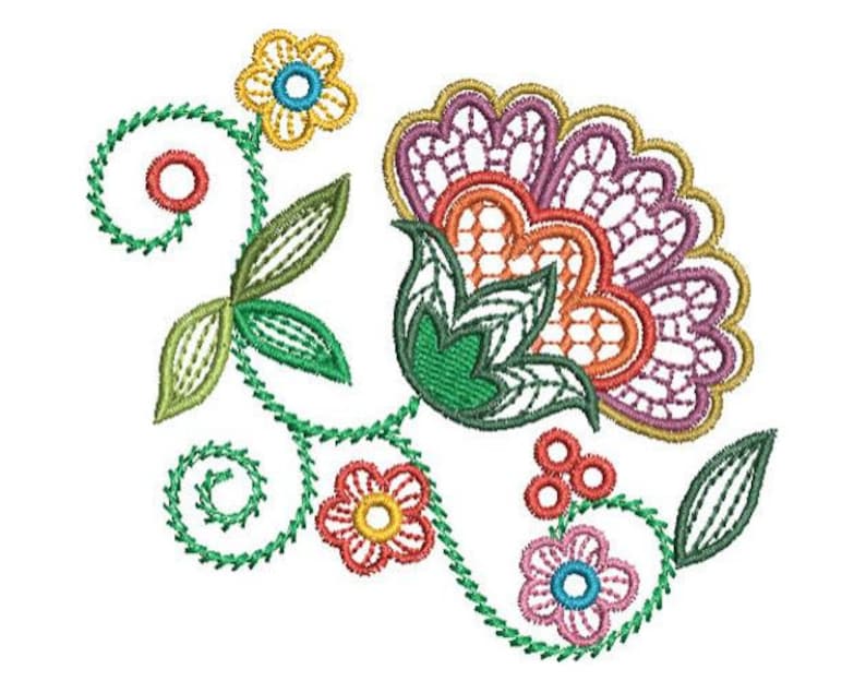 Jacobean Flowers Machine Embroidery Design Jacobean - Etsy