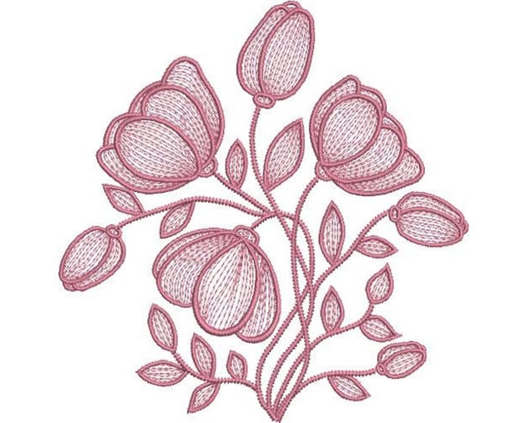 Contour Floral - Machine Embroidery Design, Retro 50’s Linen Stole ...