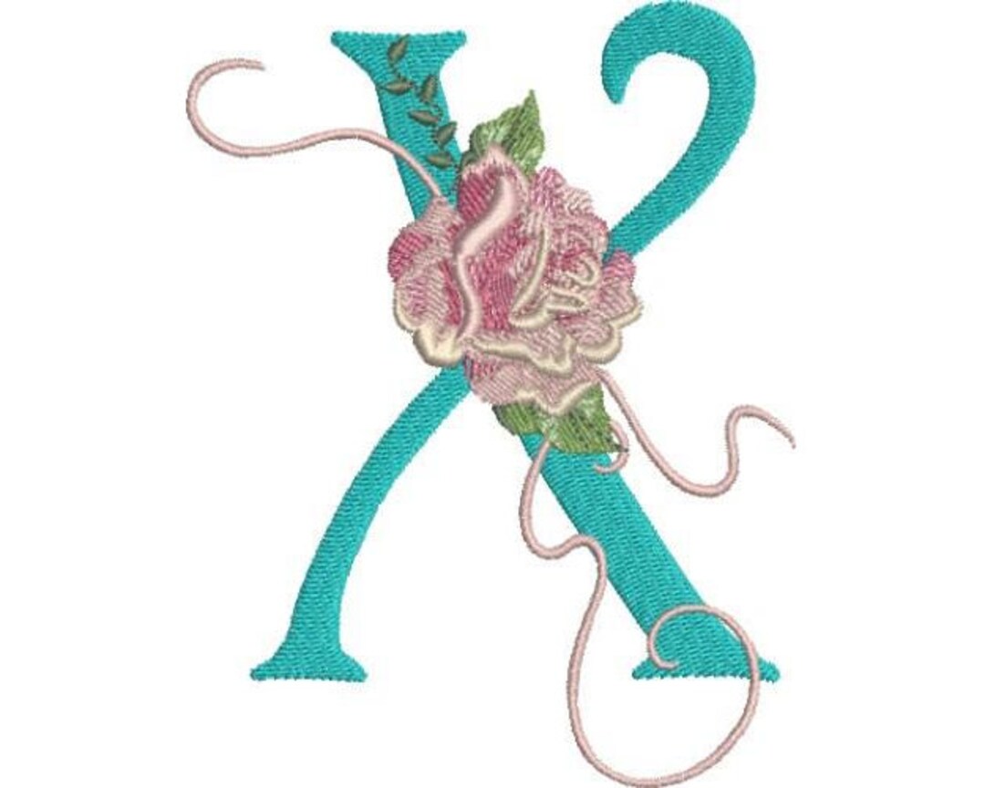 Harrington Rose X - Machine Embroidery Design, Decorated Rose Alphabet ...