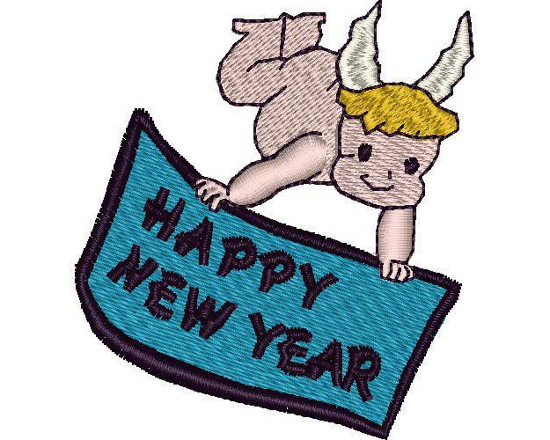 Happy New Year Cherub - Machine Embroidery Design, Baby Angel ...