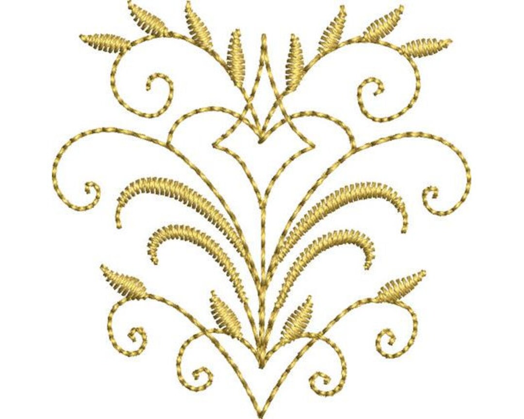 Miniature Swirl Crest - Machine Embroidery Design, Golden Floral Crest ...