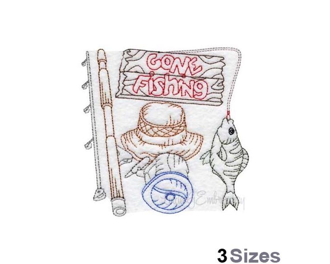 Crappie Fishing Multicolor Outline Quilt Block - Machine Embroidery ...