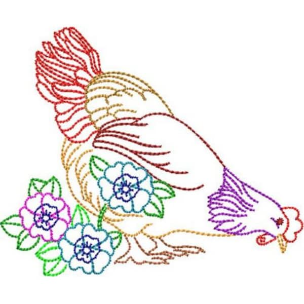 Colorful Chickens Embroidery Design - Etsy