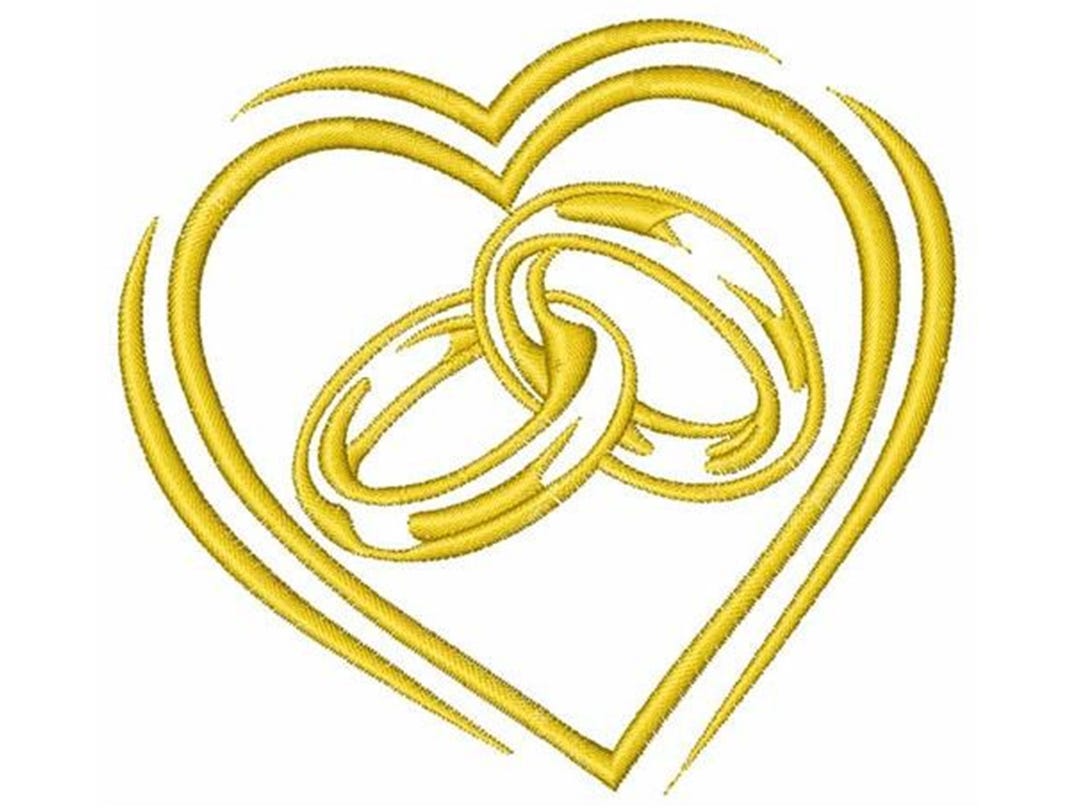 Golden Wedding Rings Heart Machine Embroidery Design - Marriage Rings ...