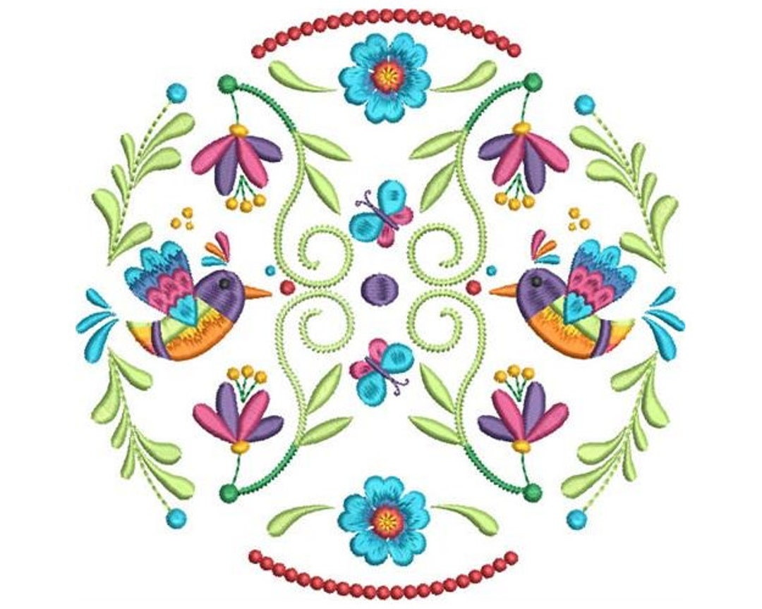 Hummingbird Folk Art - Machine Embroidery Design, Floral Birds Folk Art ...