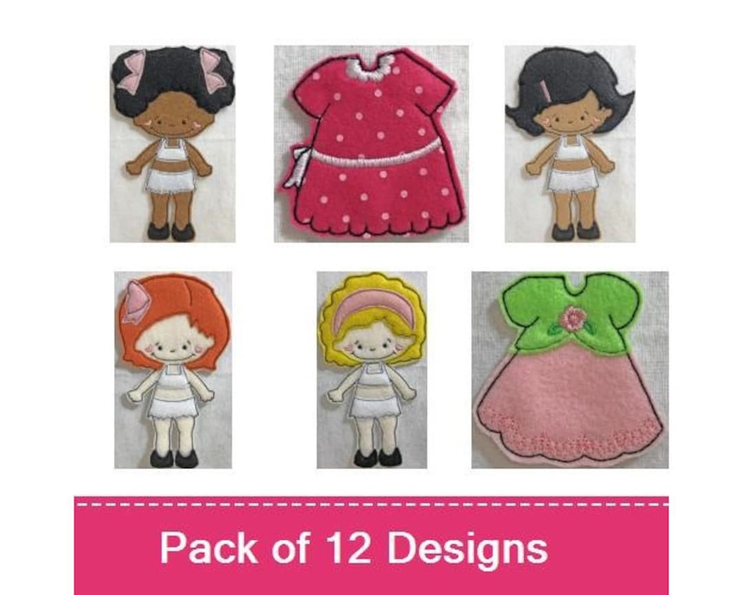 12 ITH Dresses for Small Felt Paperdolls - Machine Embroidery Designs ...