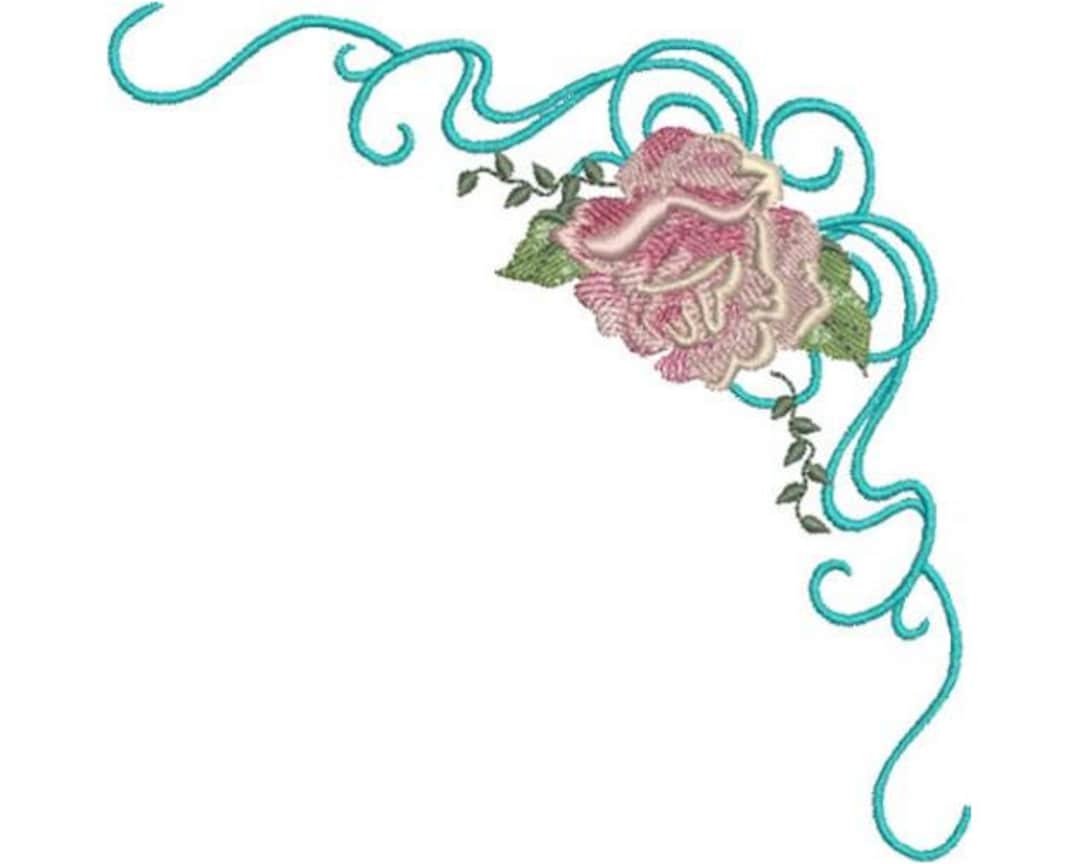 Harrington Rose Corner Machine Embroidery Design, Decorated Red Rose ...