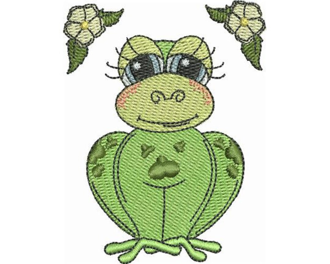 Blue-eyed Frog Machine Embroidery Design, Floral Frog, Happy Frog ...