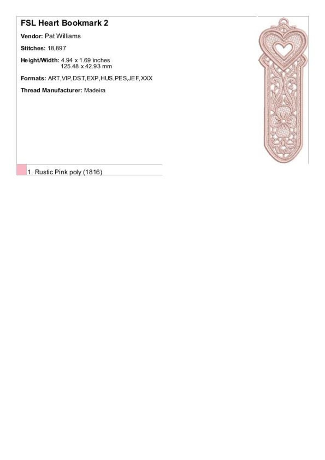 FSL Heart Bookmark - Machine Embroidery Design, Freestanding Lace ...