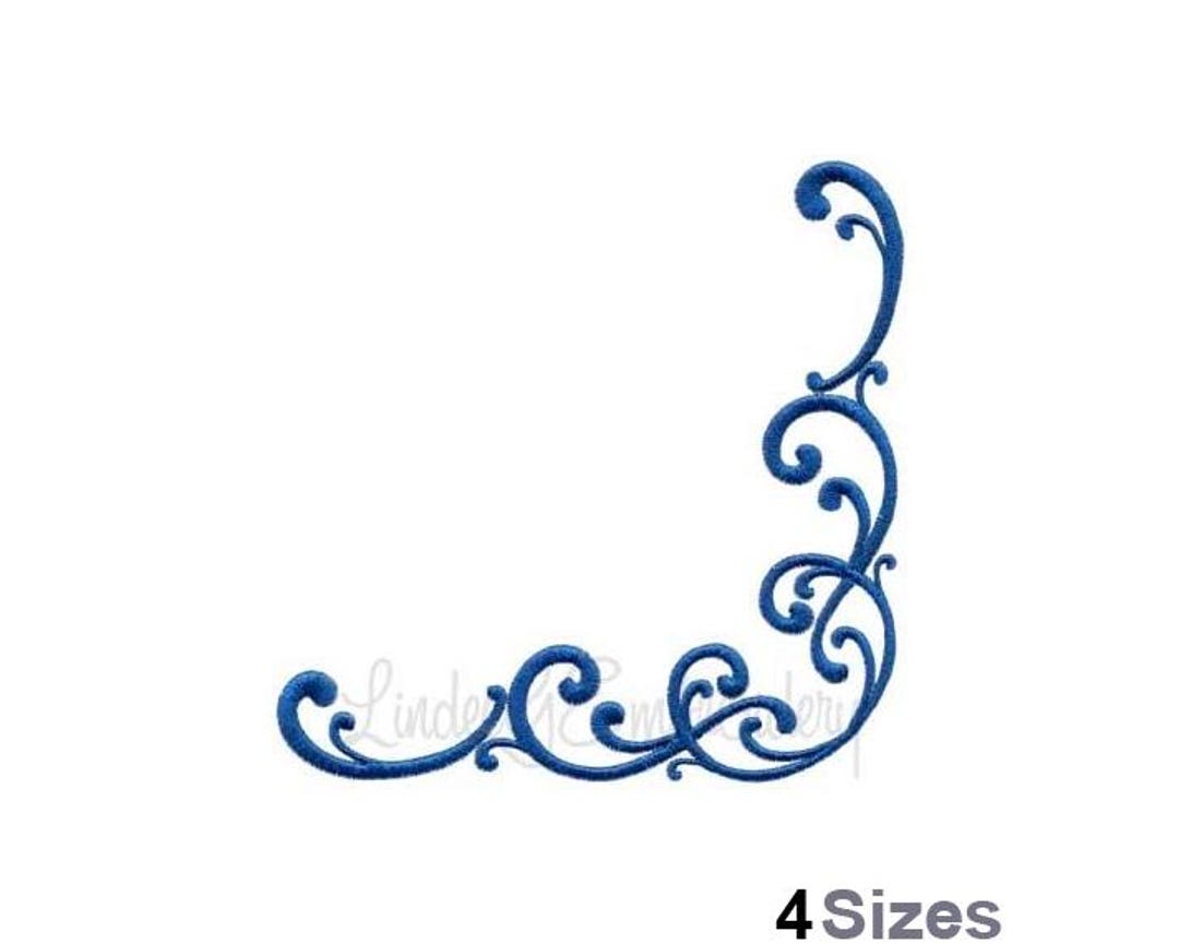 Decorative Swirl Corner - Machine Embroidery Design - 4 Sizes, Corner ...