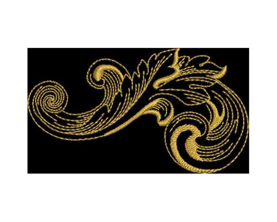 Metallic Baroque Feather - Machine Embroidery Design, Metallic ...