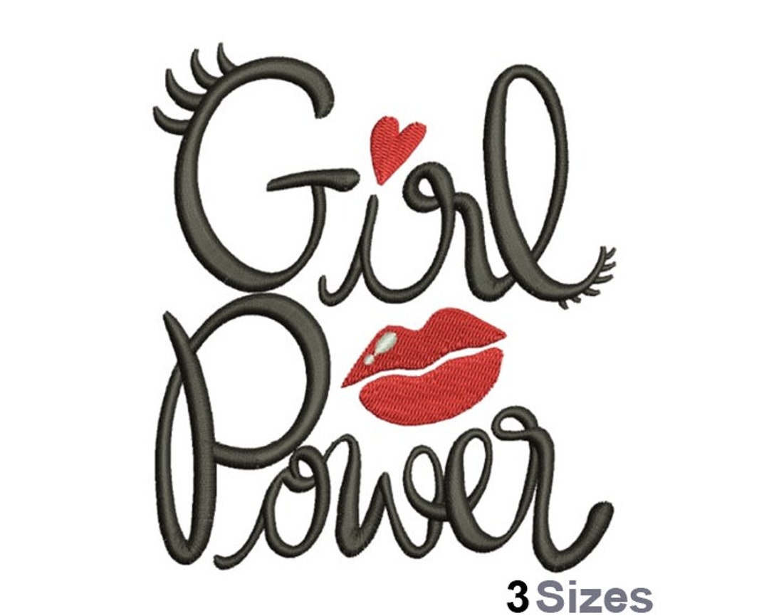 Girl Power - Machine Embroidery Design - 3 Sizes, Woman Red Lips ...