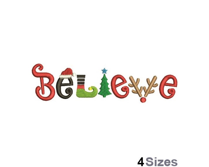 Christmas Believe - Machine Embroidery Design - 4 Sizes, Believe ...