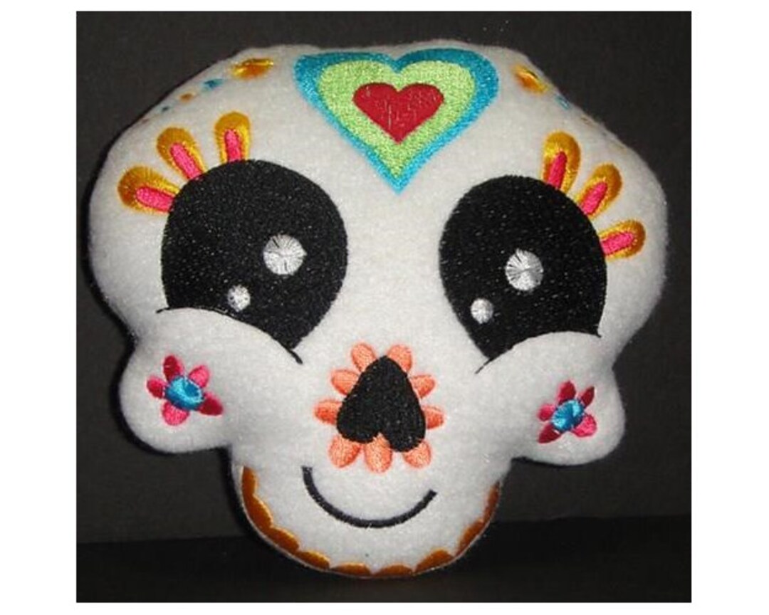 Sugar Skull Softie Machine Embroidery Design, in the Hoop Sugar Skull Softies, Dia De Los ...