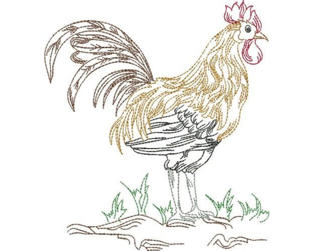 Long Legged Rooster Machine Embroidery Design Country Rooster