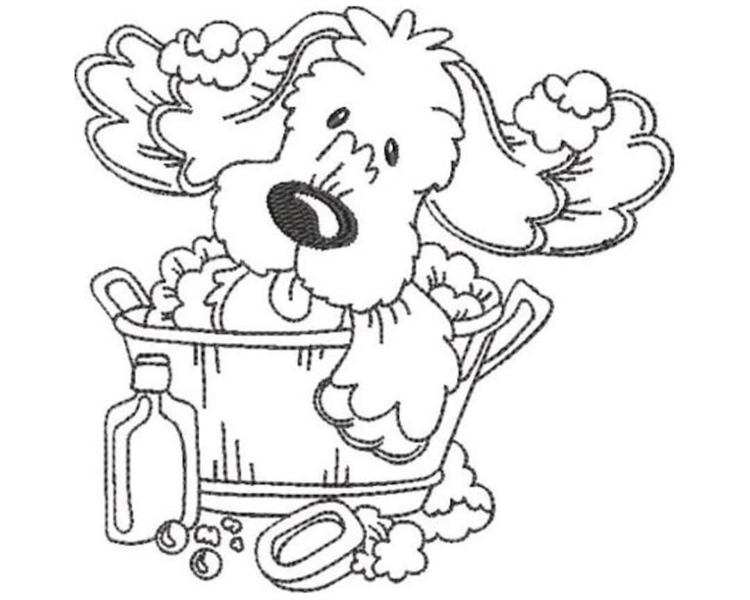Dog Bath - Machine Embroidery Design, Bath Time Towel Caddy, Bubble ...