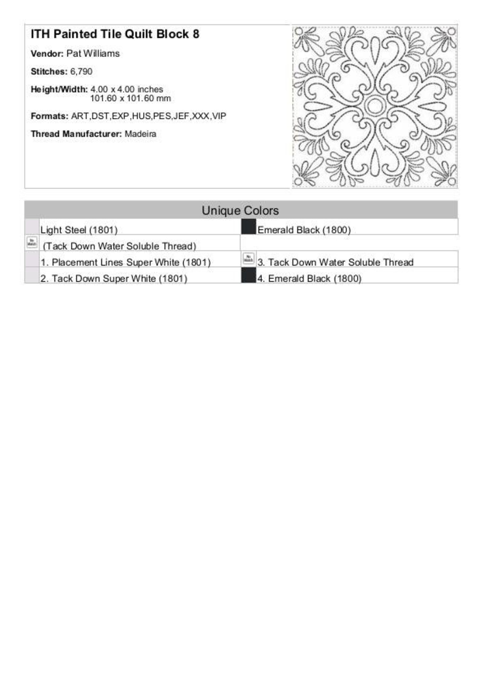 ITH Painted Tile Quilt Block Machine Embroidery Design, in the Hoop ...