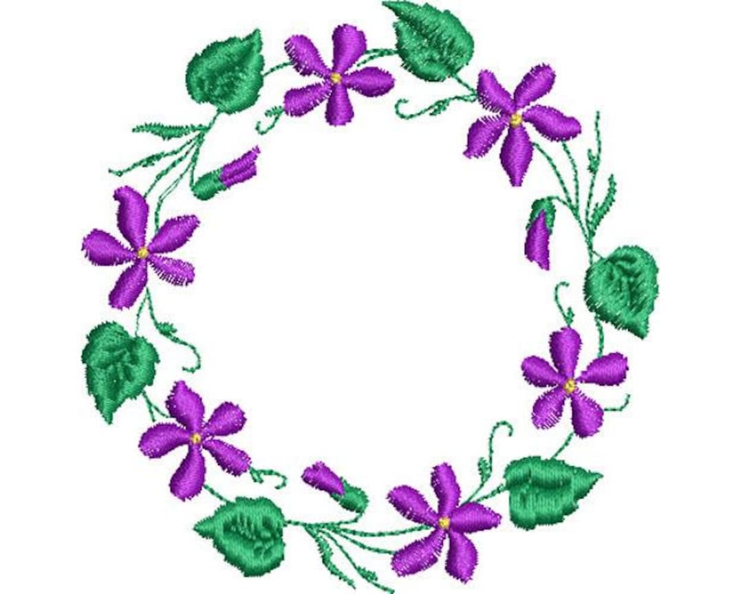 Violets & Leaves Wreath - Machine Embroidery Design, Flower Wreath ...