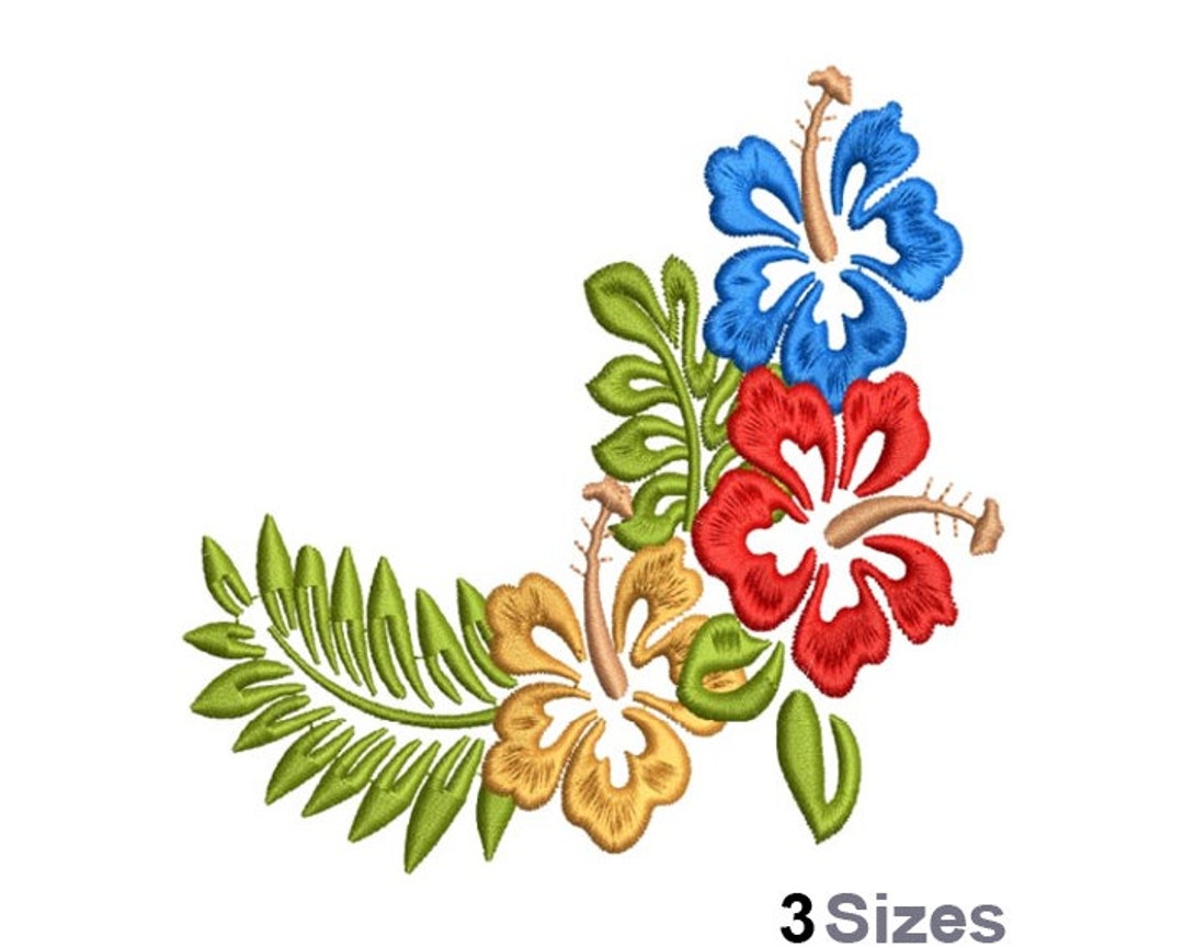 Hibiscus Flowers - Machine Embroidery Design - 3 Sizes, Colorful ...