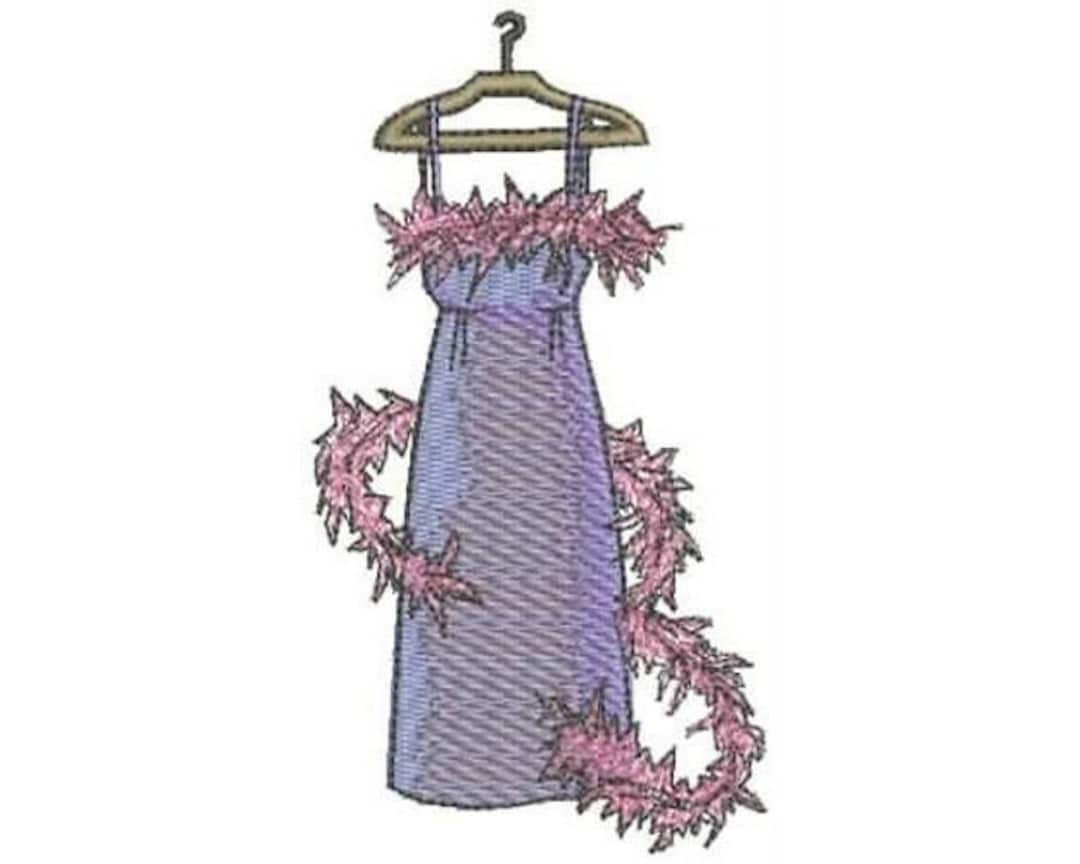 Feathered Evening Dress - Machine Embroidery Design, Elegant Lady Dress ...