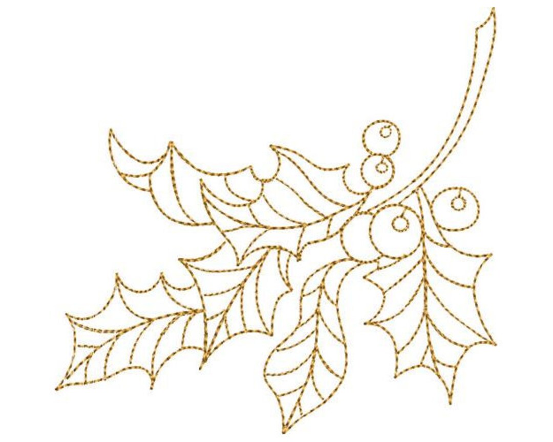 Golden Holly - Machine Embroidery Design, Christmas Holly Embroidery ...