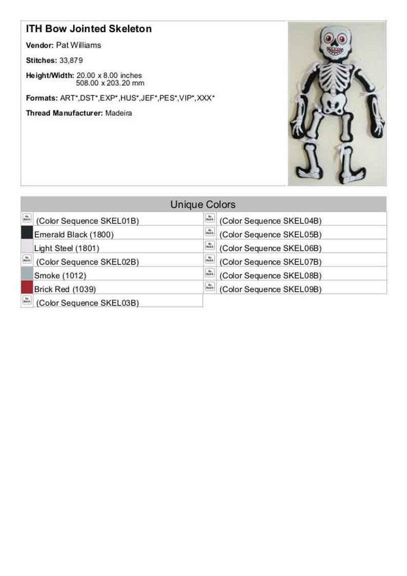 ITH Bow Jointed Skeleton Machine Embroidery Project Design - Etsy