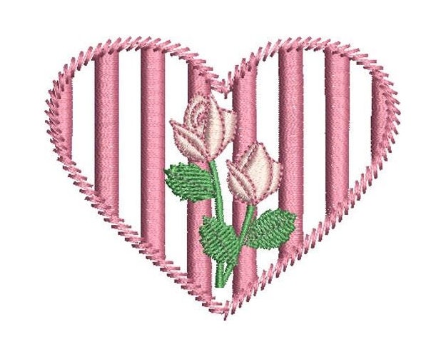 Striped Heart Machine Embroidery Design Heirloom Rose Heart - Etsy