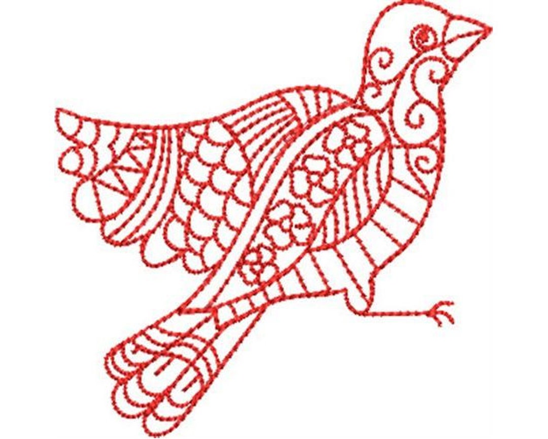 Redwork Bird - Machine Embroidery Design, Flying Sparrow Embroidery Pattern, Bird Redwork ...