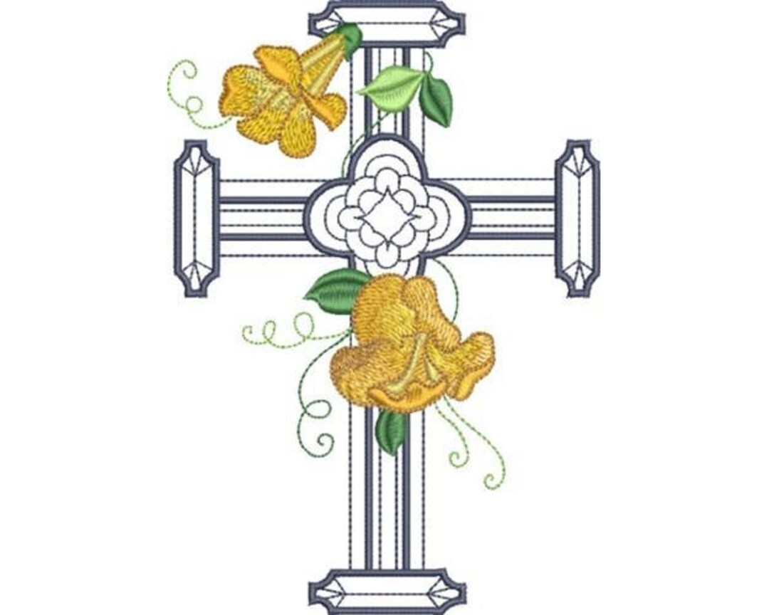 Large Double Floral Cross Machine Embroidery Design, Floral Cross ...