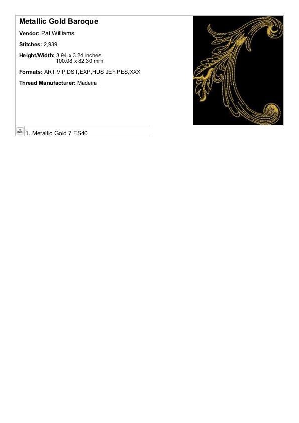 Metallic Gold Baroque - Machine Embroidery Design, Metallic Decoration ...