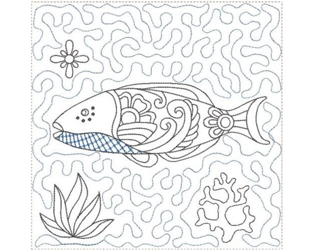 ITH Talavera Ocean Quilt Block - Machine Embroidery Design, in the Hoop ...