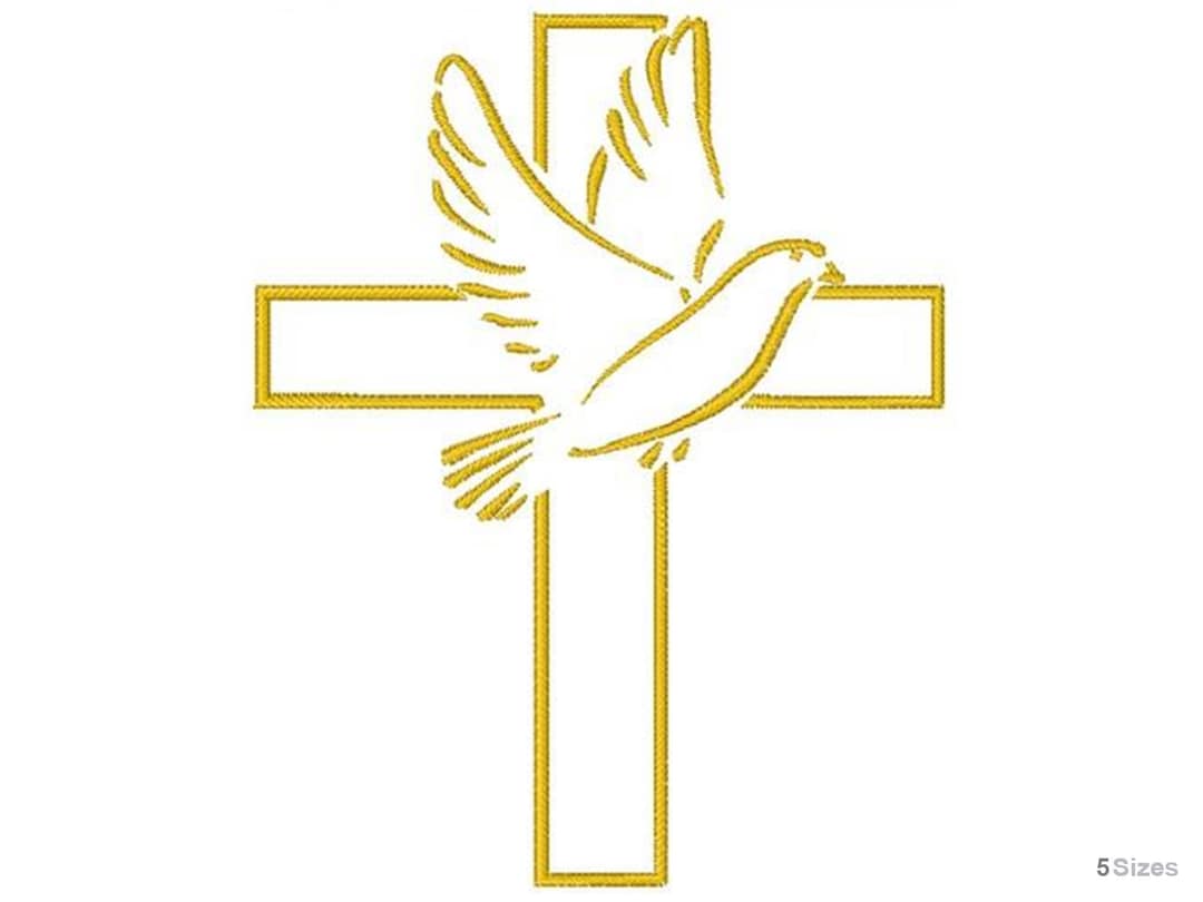 Cross & Dove Outline Machine Embroidery Design - Christian Faith Symbol ...