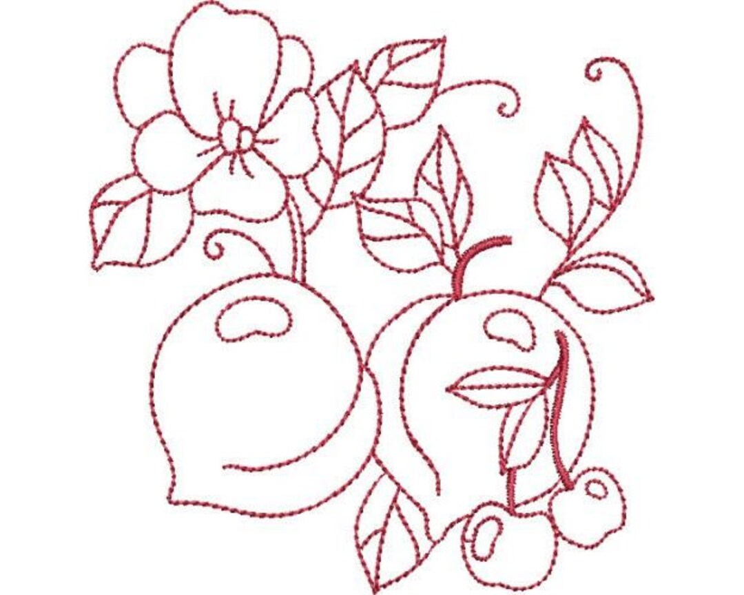 Redwork Peaches - Machine Embroidery Design, Peaches and Cherries ...