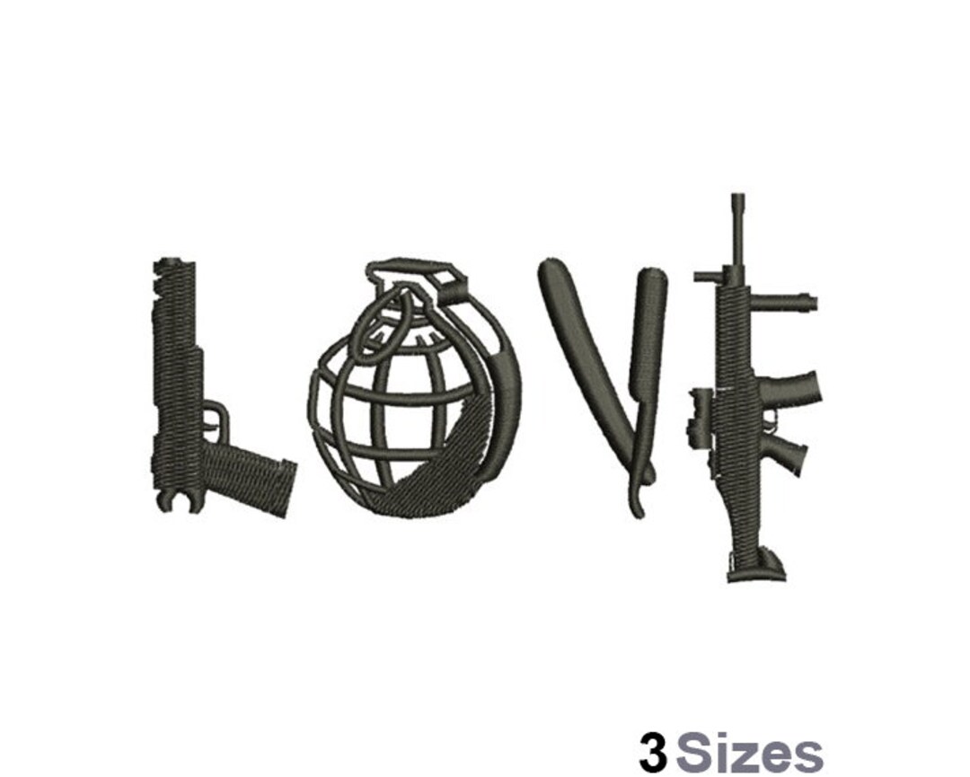 Love Weapons Machine Embroidery Design 3 Sizes, Firearm Embroidery Pattern, Grenade Embroidery ...