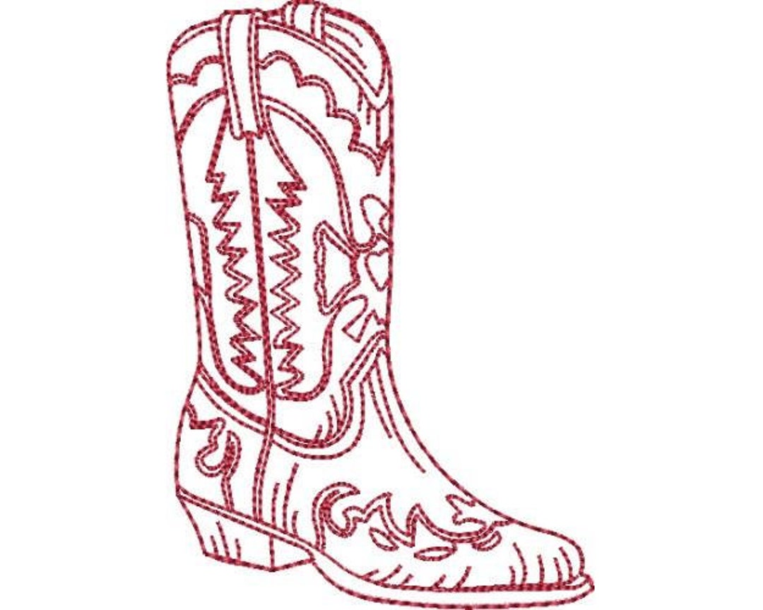 Redwork Cowboy Boot - Machine Embroidery Design, Decorated Western Boot ...