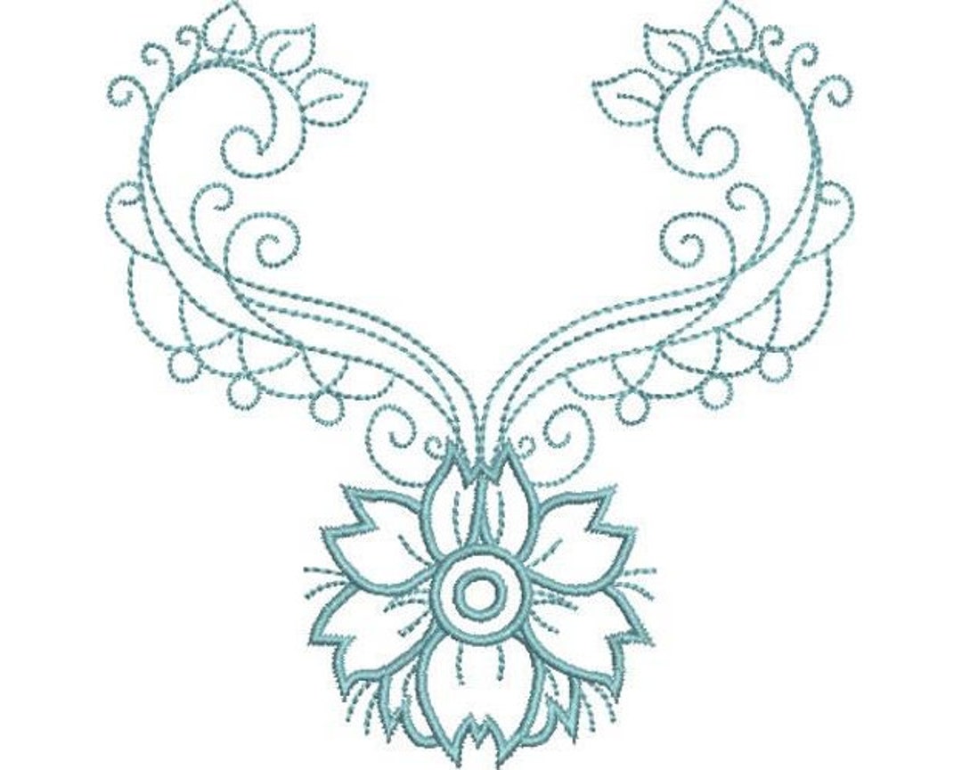 Exotic Flower Neckline - Machine Embroidery Design, Floral Neckline ...