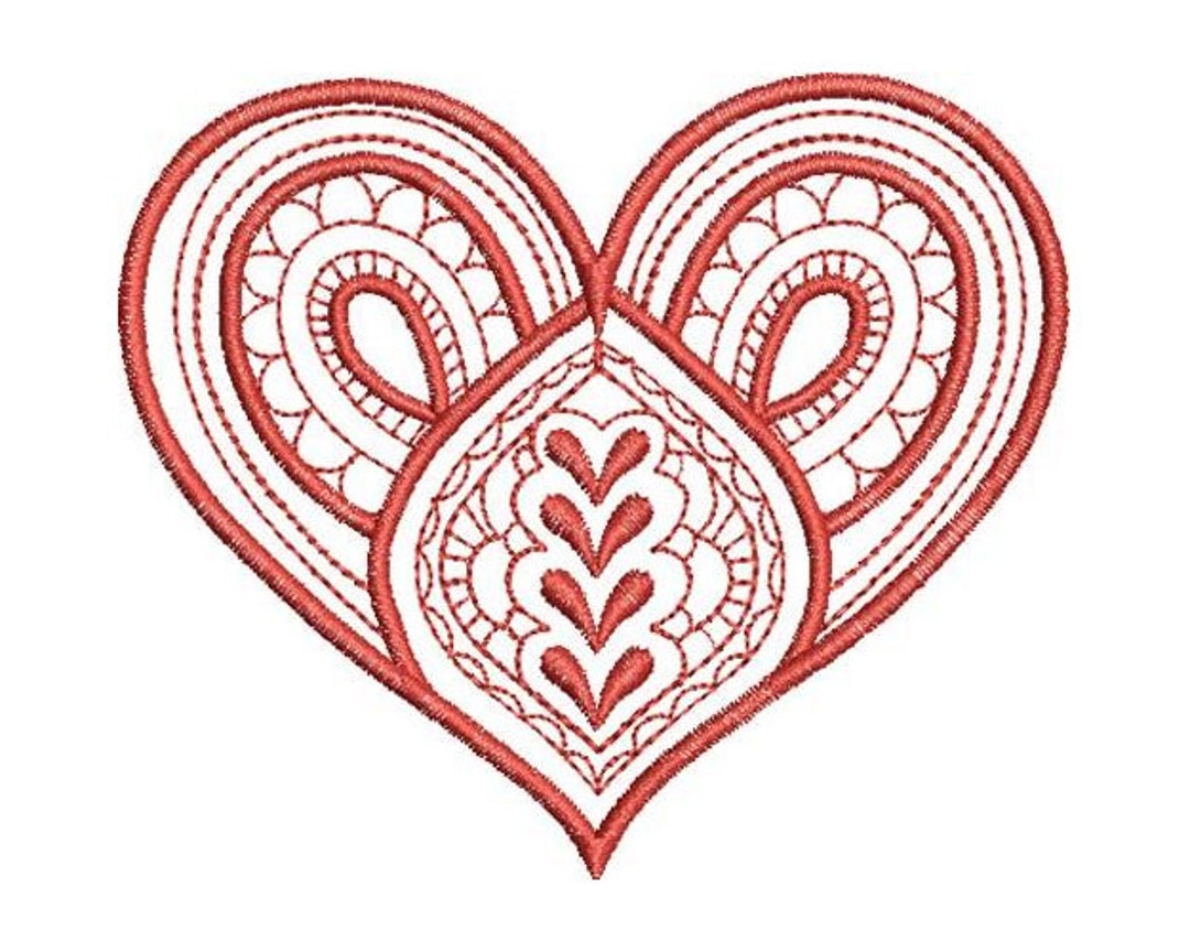 Exotic Heart - Machine Embroidery Design, Floral Heart Embroidery ...