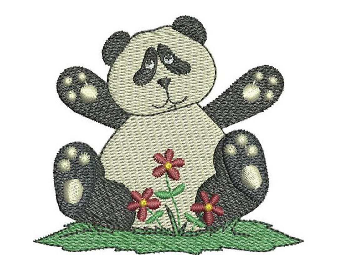 Baby Panda - Machine Embroidery Design, Sitting Panda With Flowers ...