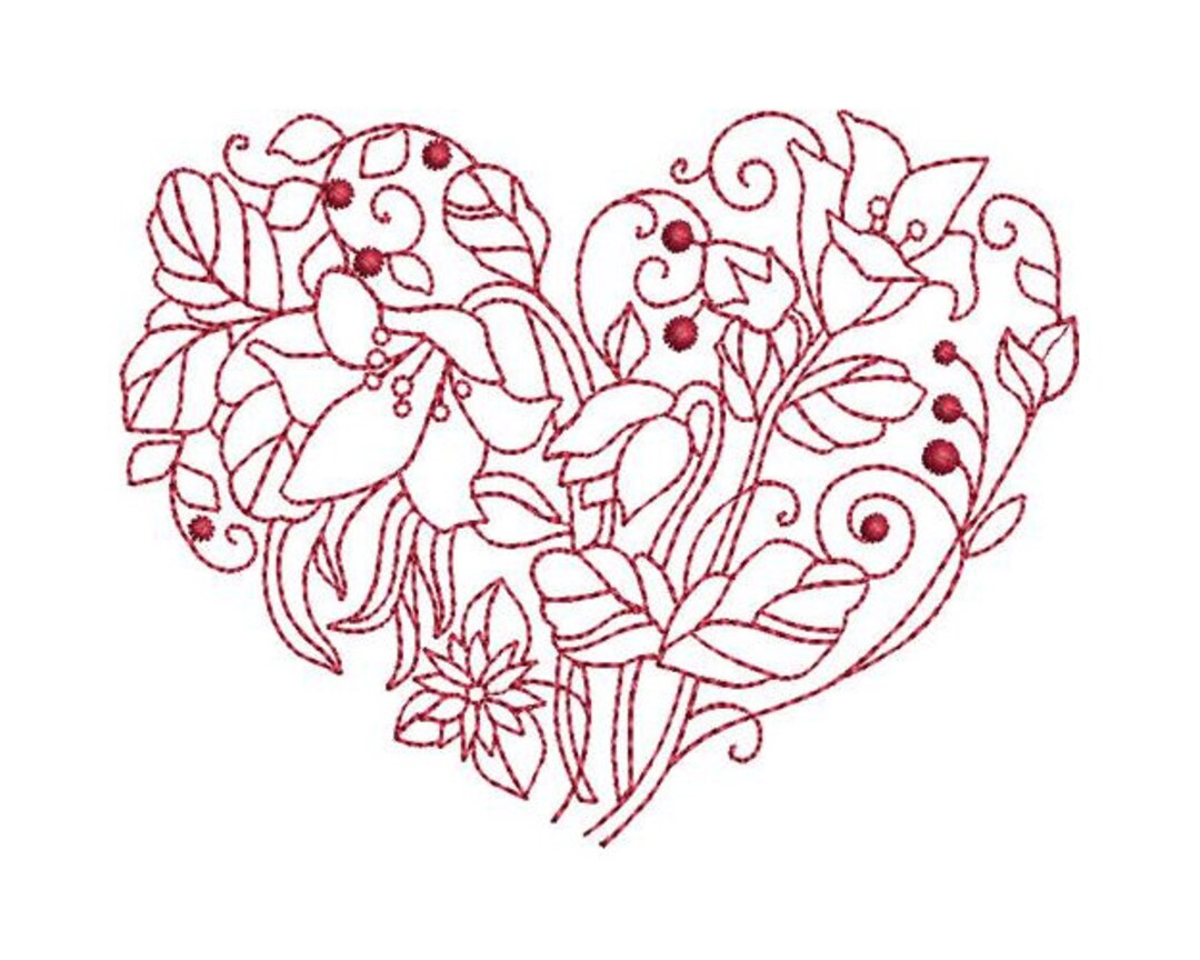 Vintage Flower Heart Machine Embroidery Design, Valentines Flowers ...