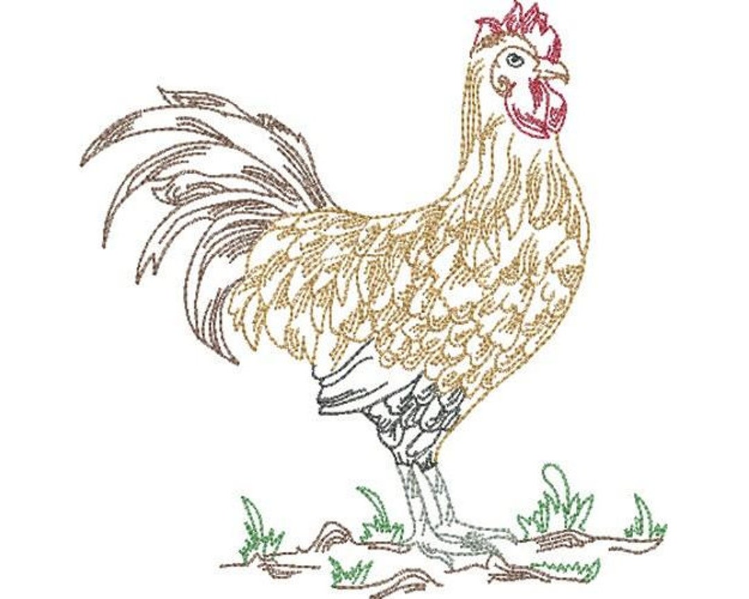 Classic Rooster Machine Embroidery Design, Garden Rooster Embroidery ...