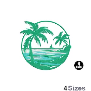 Palm Tree Scene - Machine Embroidery Design - 4 Sizes, Exotic Ocean ...