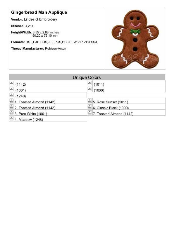Gingerbread Man Applique - Machine Embroidery Design - 2 Sizes ...