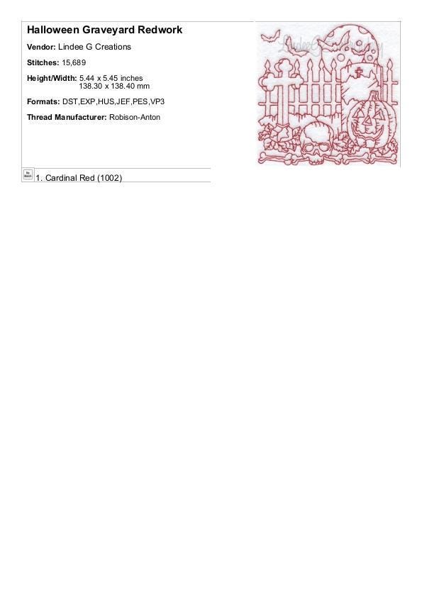 Halloween Graveyard Redwork - Machine Embroidery Design - 5 Sizes ...